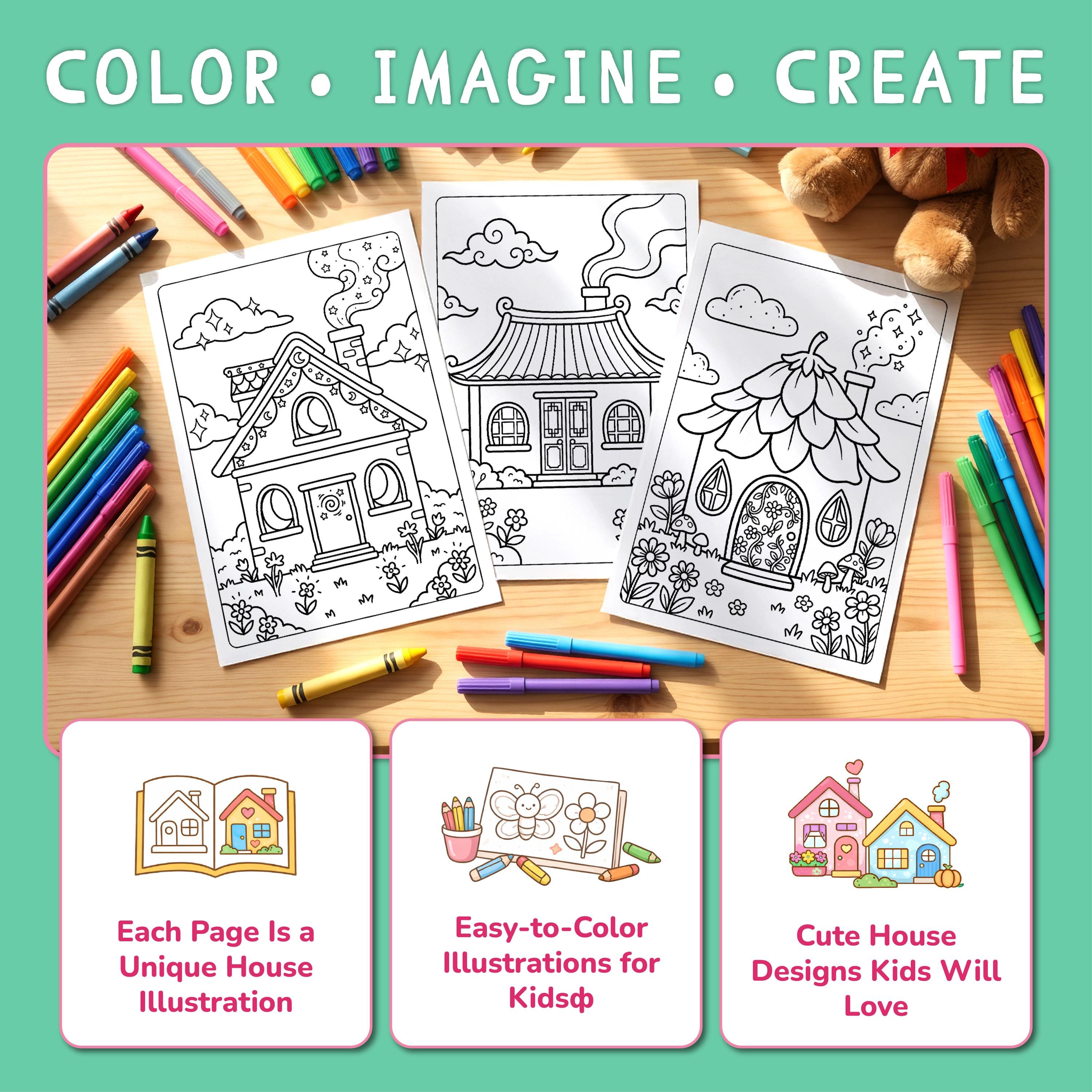 House Coloring Pages for Kids, Cozy Home Coloring Book, Easy Printable ...