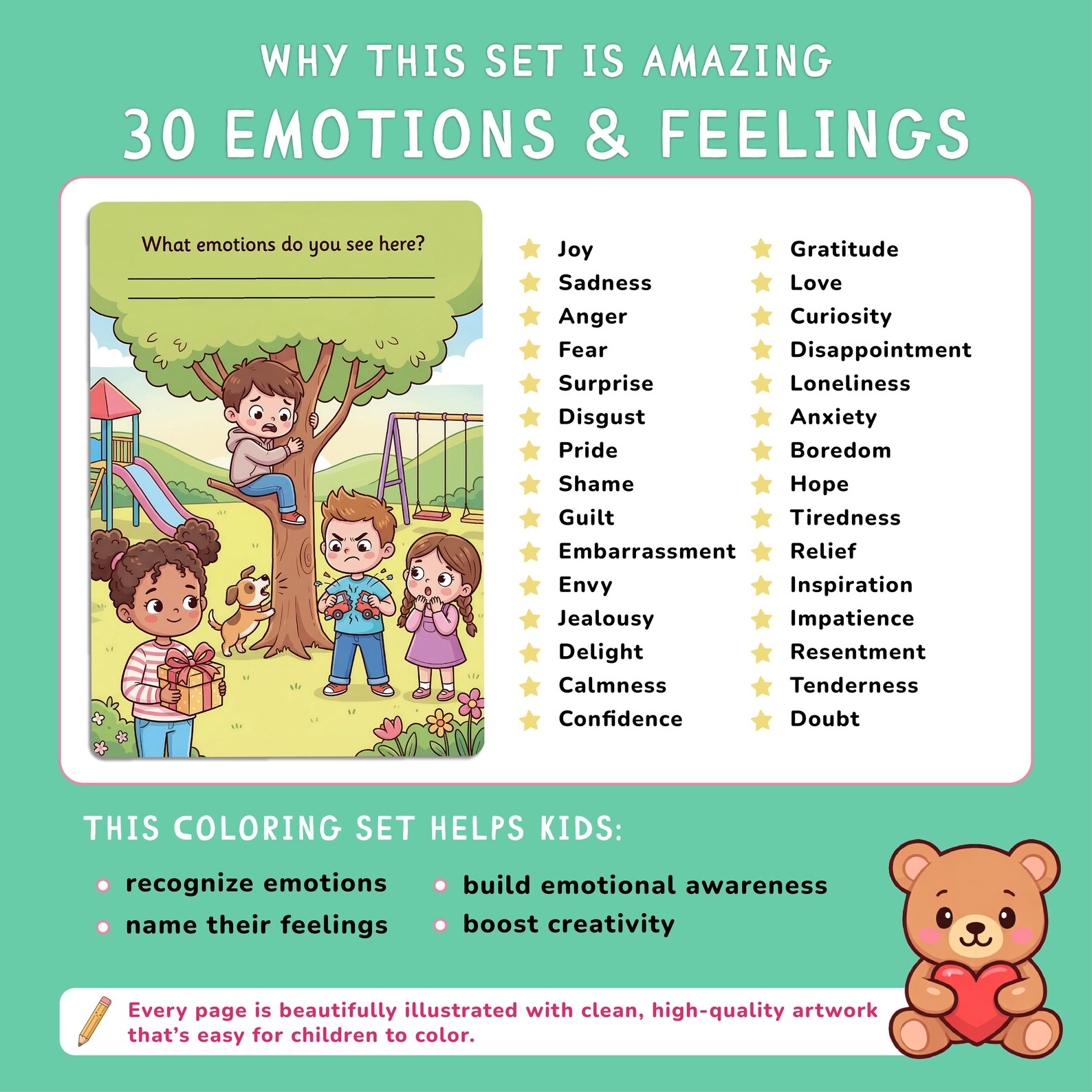 Emotions Coloring Book for Kids, Feelings Activity Book, SEL Printable ...