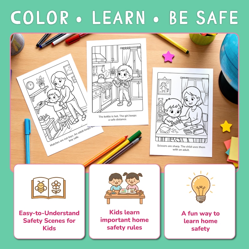 Kids Safety Coloring Book, Home Safety Coloring Pages for Kids ...