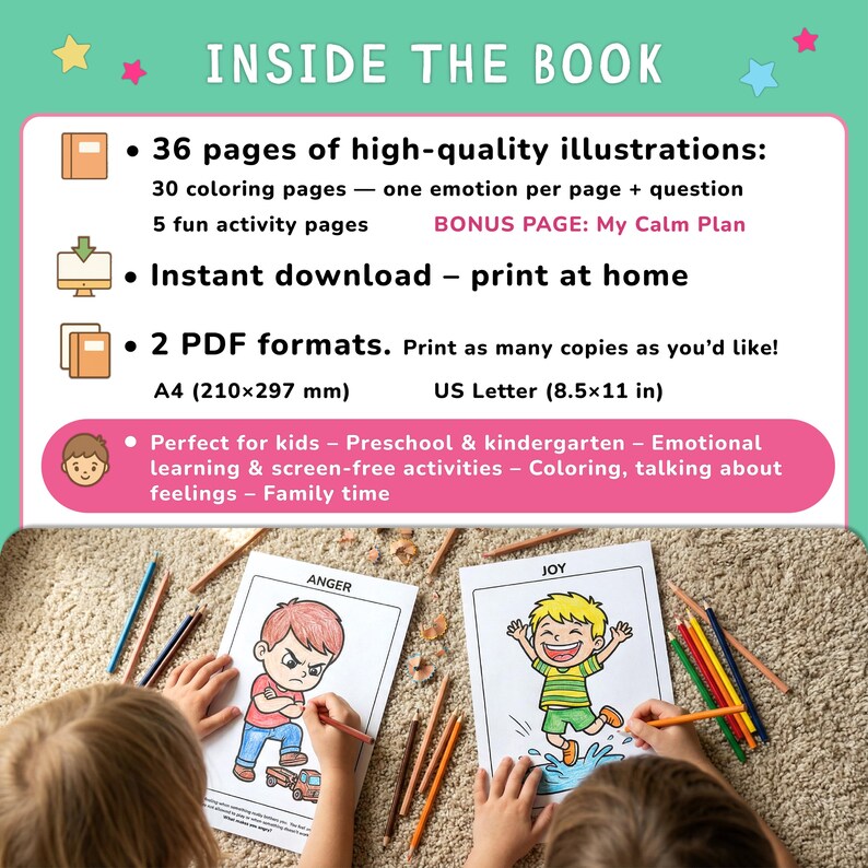 Emotions Coloring Book for Kids, Feelings Activity Book, SEL Printable ...
