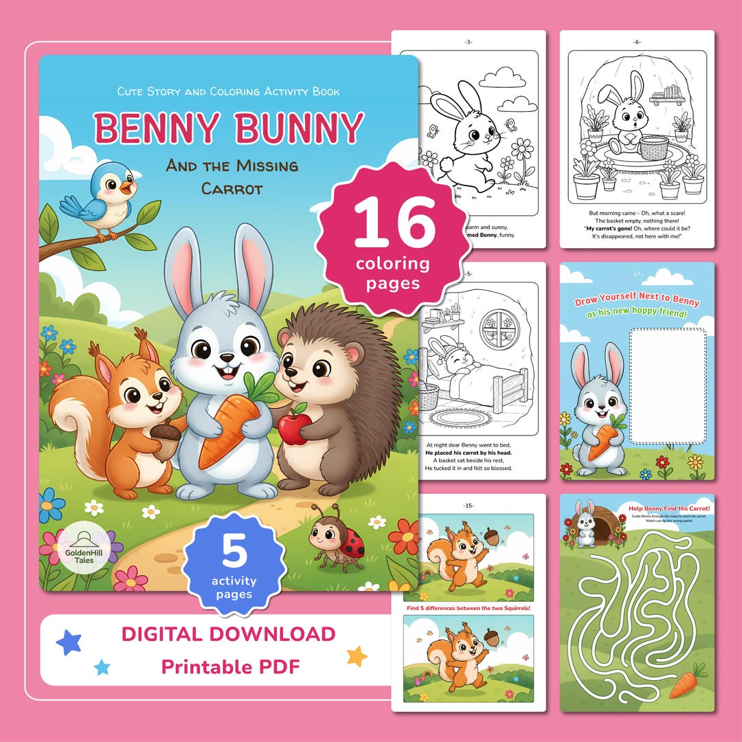 Bunny Coloring Book for Kids, Printable Story & Activity Pages (PDF) - Etsy