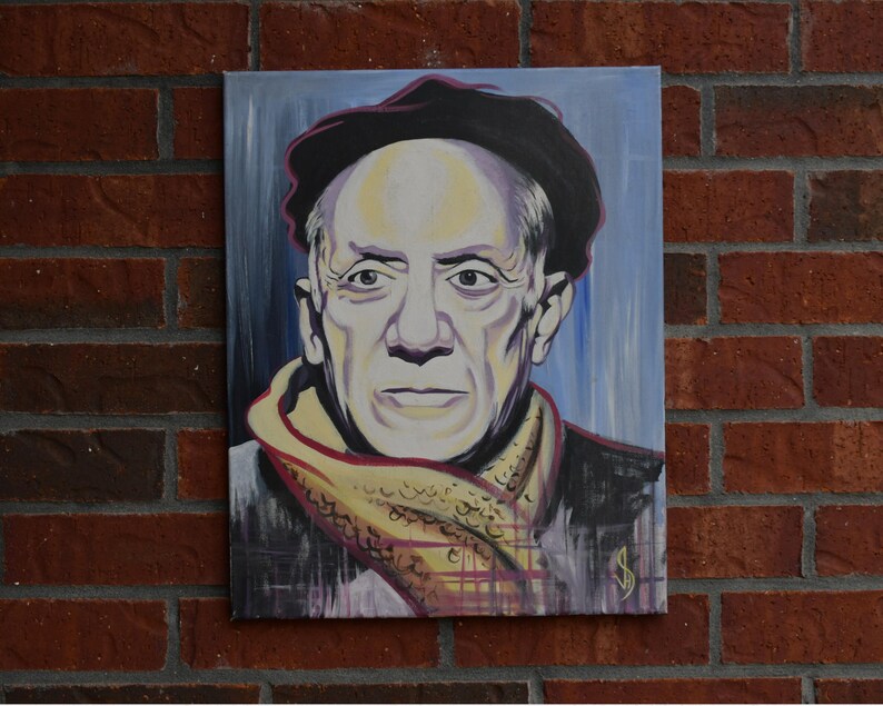 Original Picasso Painting: Pop Art Portrait on Stretched Canvas (16x20 ...