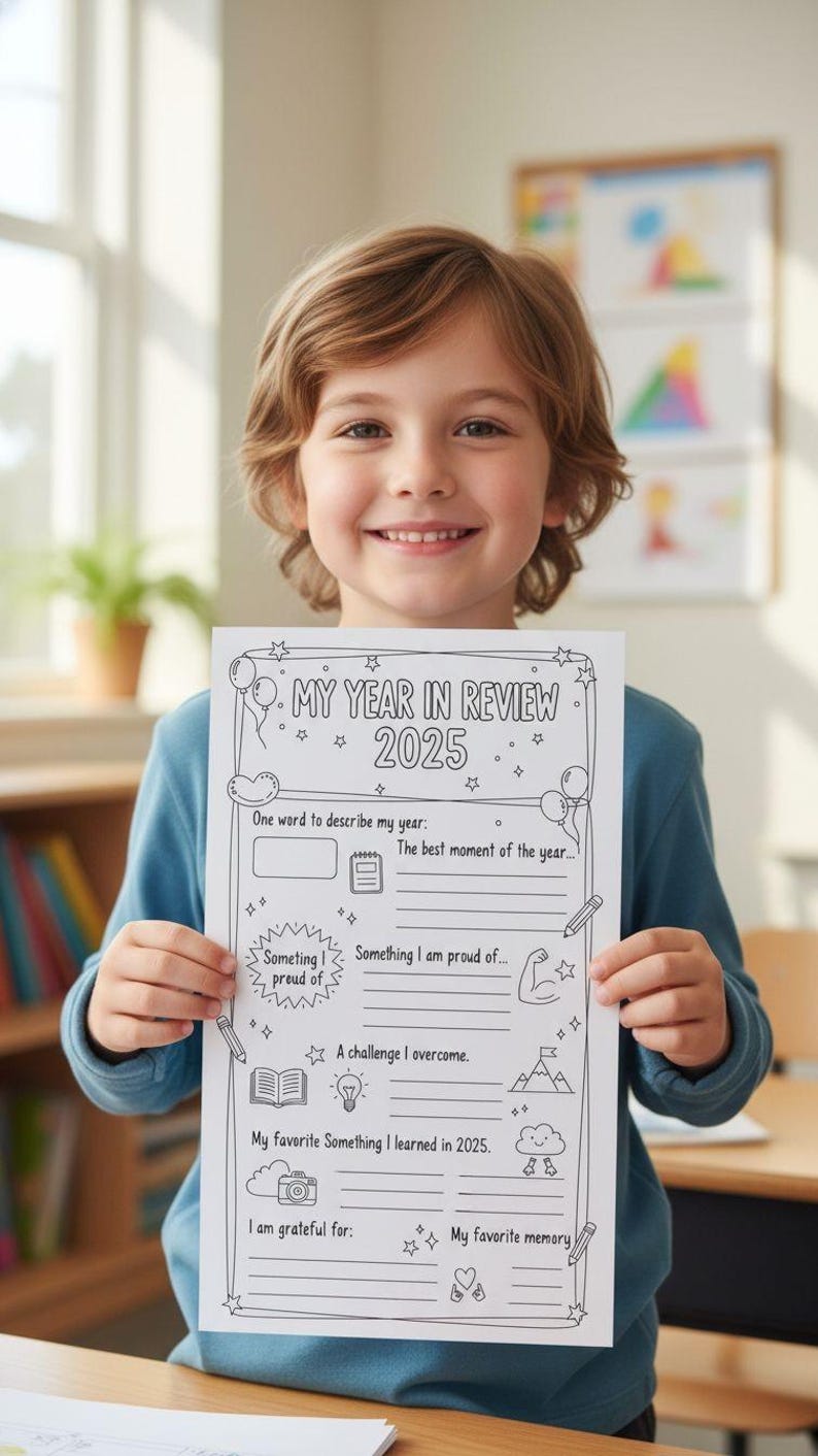 My Year in Review 2025 Worksheet for Kids, Printable End of Year ...