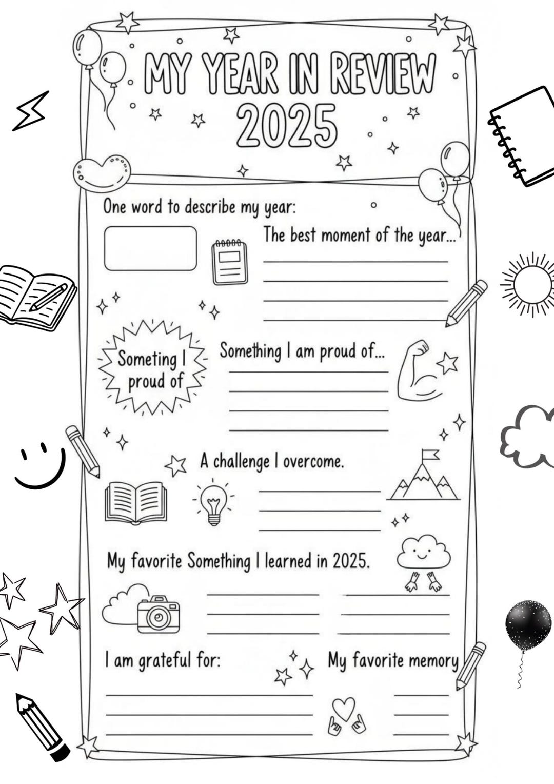 My Year in Review 2025 Worksheet for Kids, Printable End of Year ...