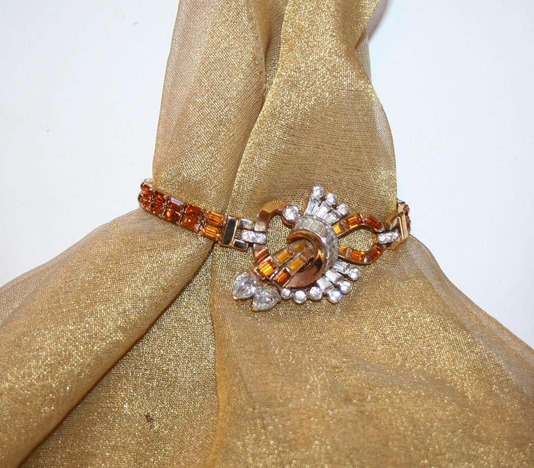 Mazer Brothers Bracelet Orange Diamond Crystals 1940s - Etsy