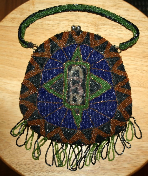 1920s Glass Bead Purse Flapper Art Deco - Gem