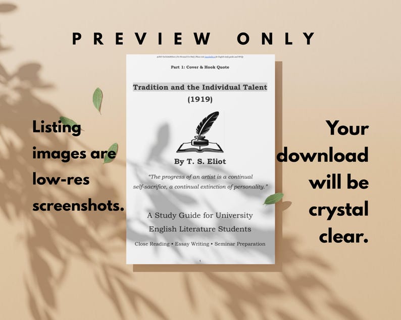 T.S. Eliot Tradition and the Individual Talent Study Guide | Detailed ...