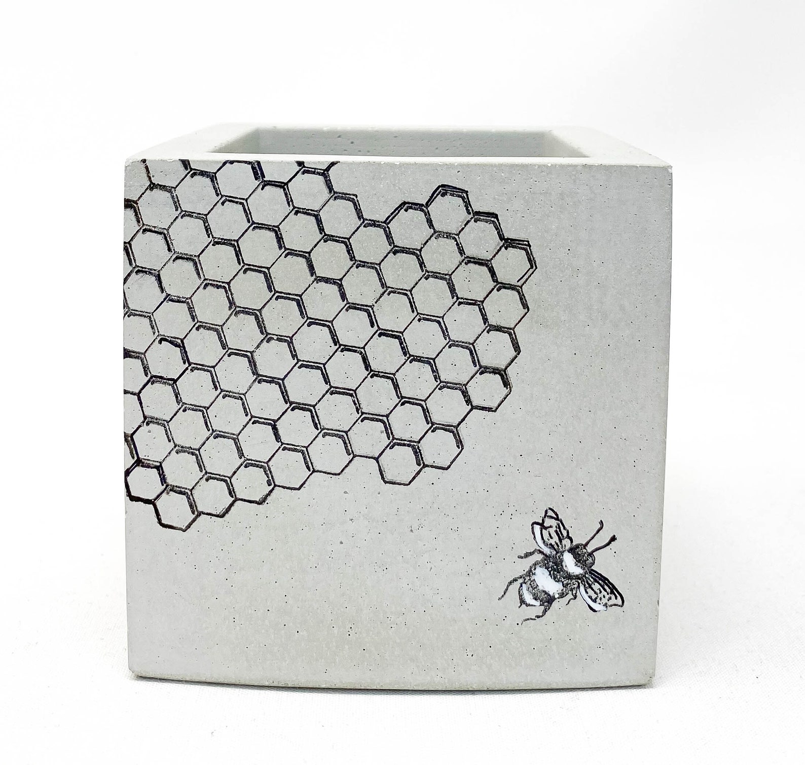 Concrete Planter Square Cube Bees & Honeycomb Planter | Etsy