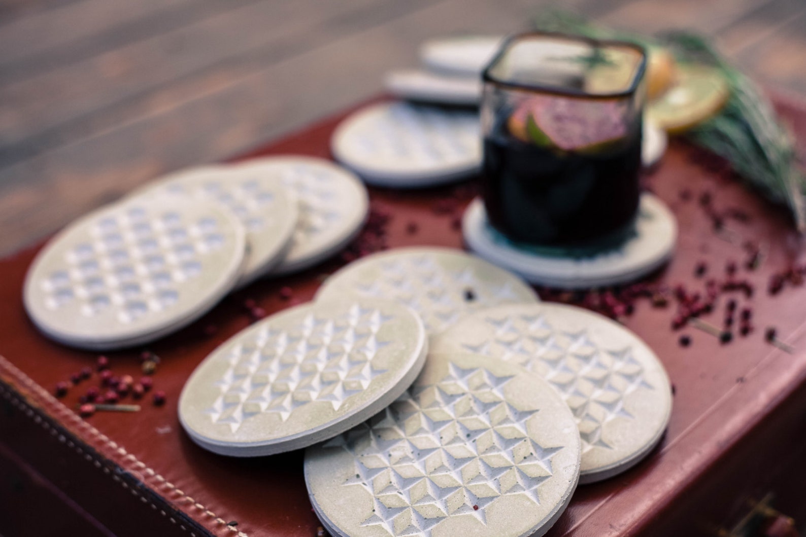 Round Concrete Coasters Geometric Coasters Groomsmen Gift | Etsy