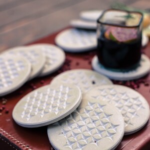 Round Concrete Coasters, Geometric Coasters, Groomsmen Gift for the Bar ...