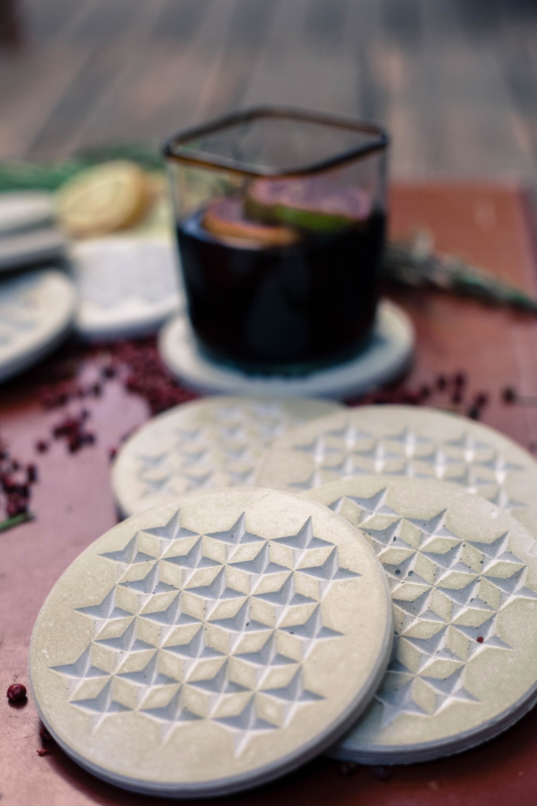 Round Concrete Coasters, Geometric Coasters, Groomsmen Gift for the Bar ...