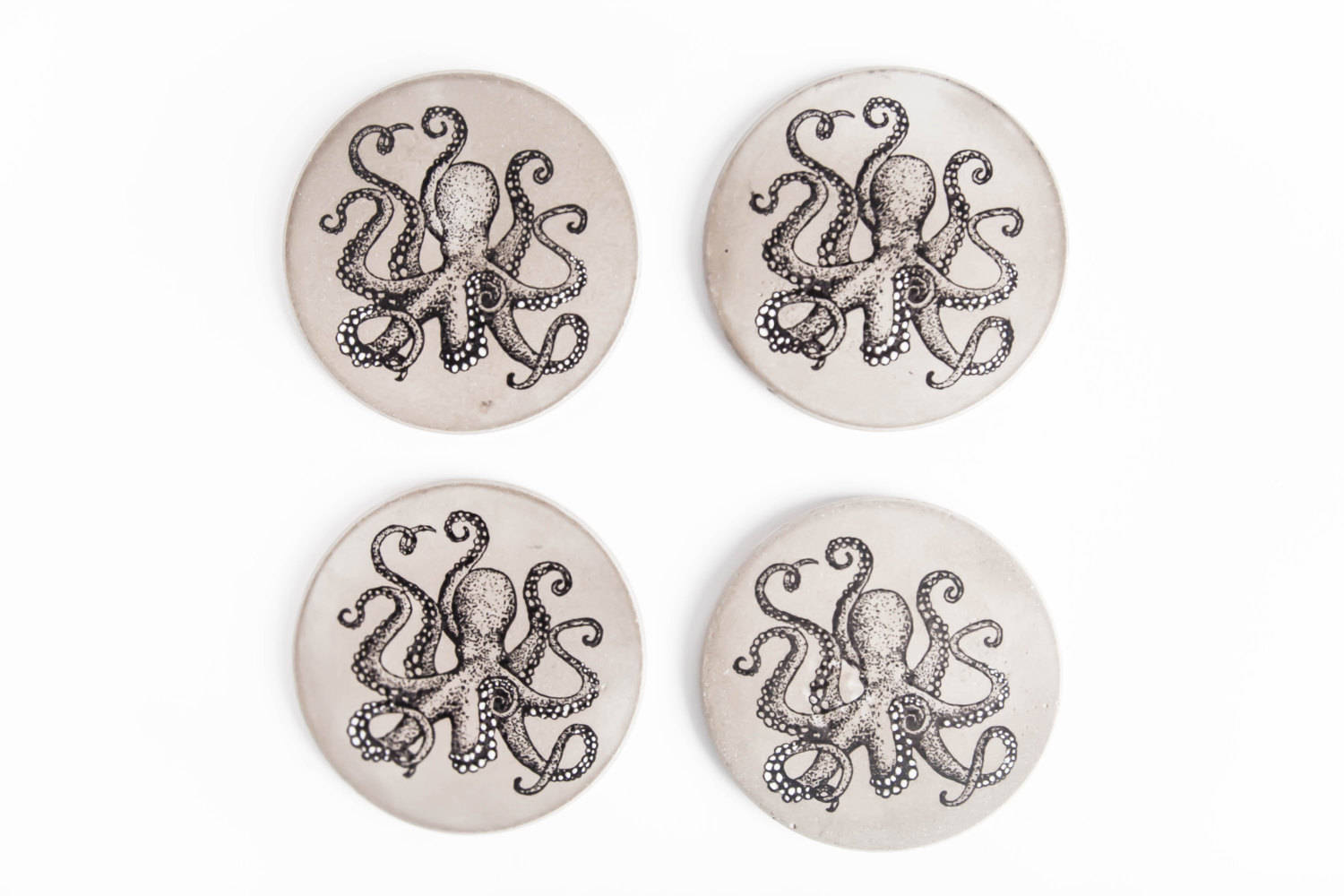 Octopus art gift for animal lover concrete coaster set | Etsy