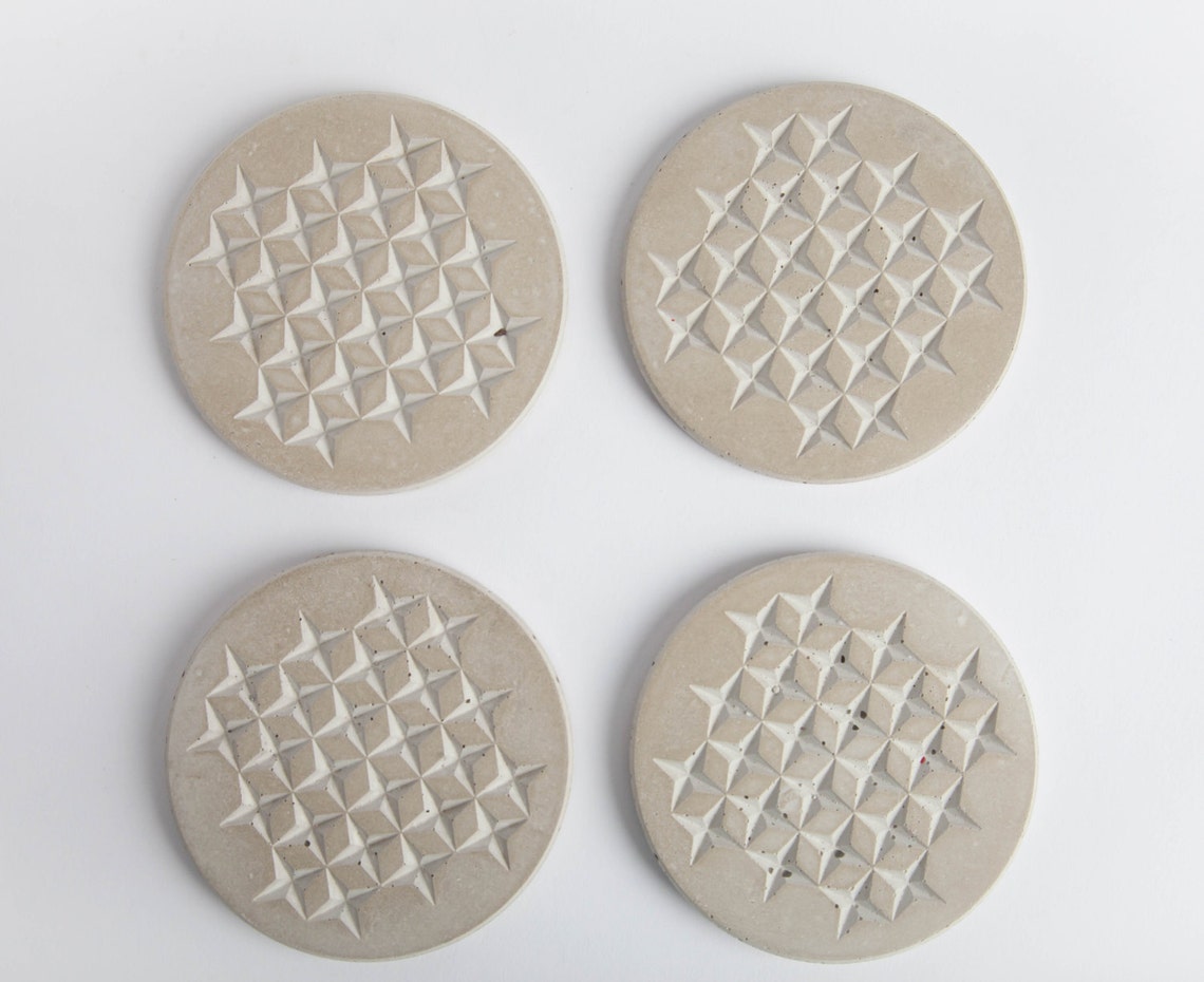 Round Concrete Coasters, Geometric Coasters, Groomsmen Gift for the Bar ...