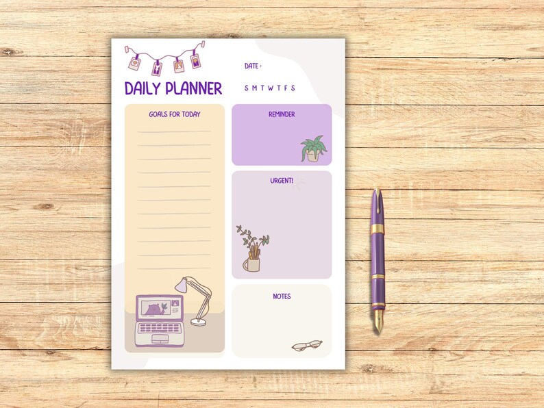 DAILY PLANNER PRINTABLE: Cute Simple Planner Sheet Digital Journal ...
