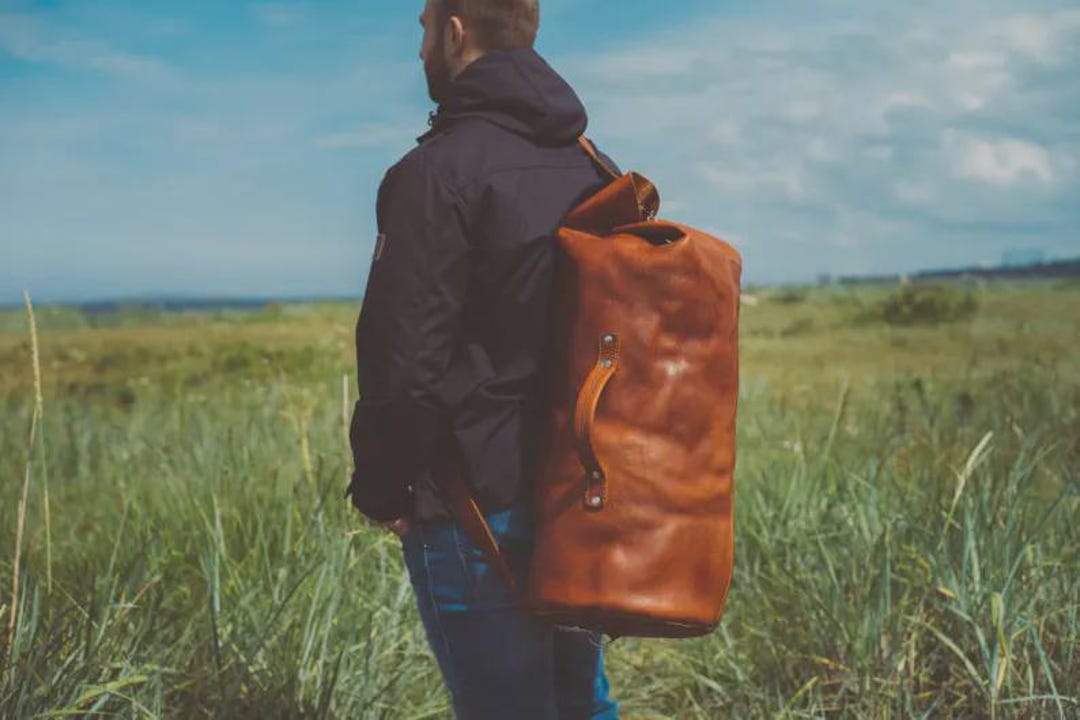 Engraved Full Grain Leather Duffle Bag | Brown Personalized Weekender ...