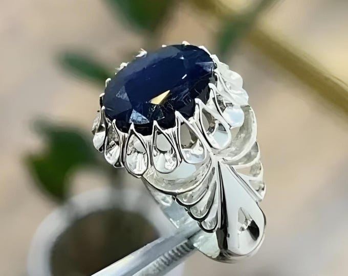 Blue Sapphire Men’s Wedding Ring Neelam Handmade Gemstone Ring 925 ...