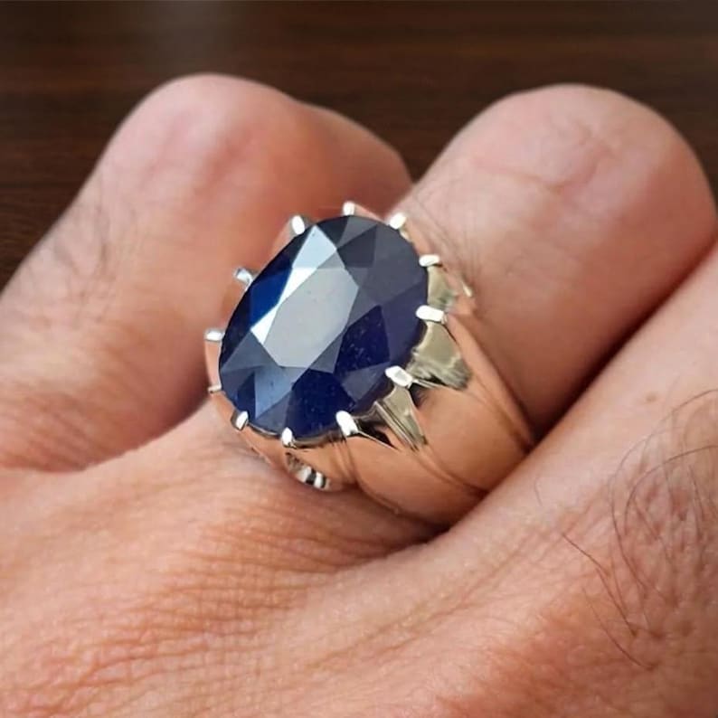 Neelam Gemstone Handmade Ring | Blue Sapphire Sterling Silver Ring Men ...