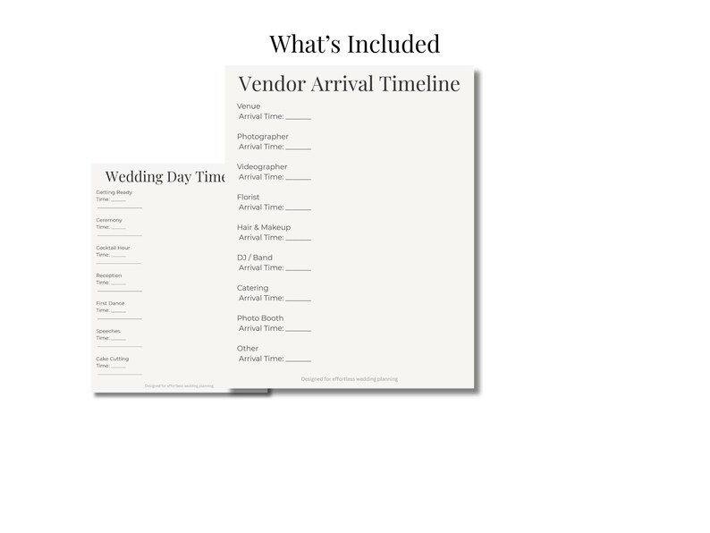 Wedding Day Timeline Printable | Vendor Arrival Planner - Etsy