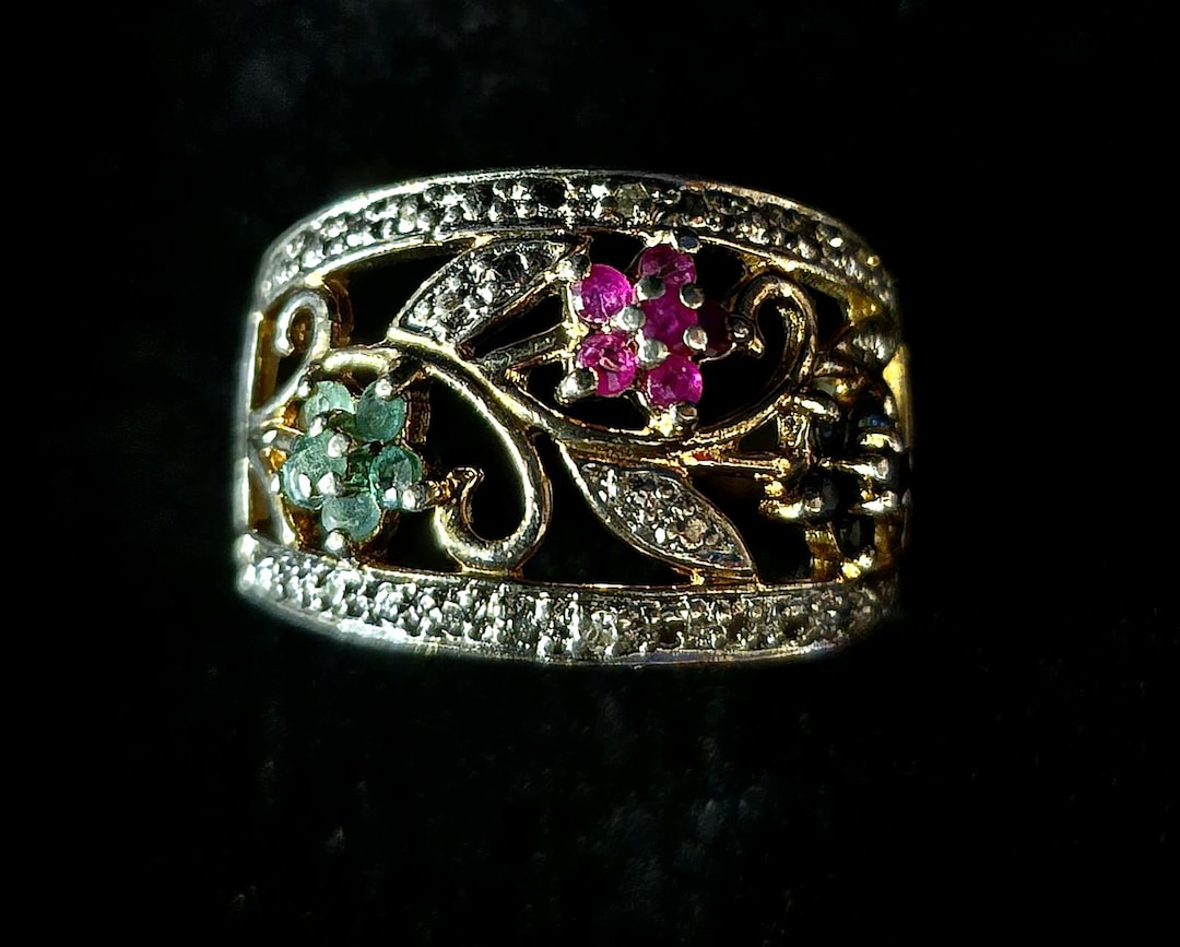 Vintage Ross Simons Gold Plated Sterling Silver Ring, Emerald Ruby ...