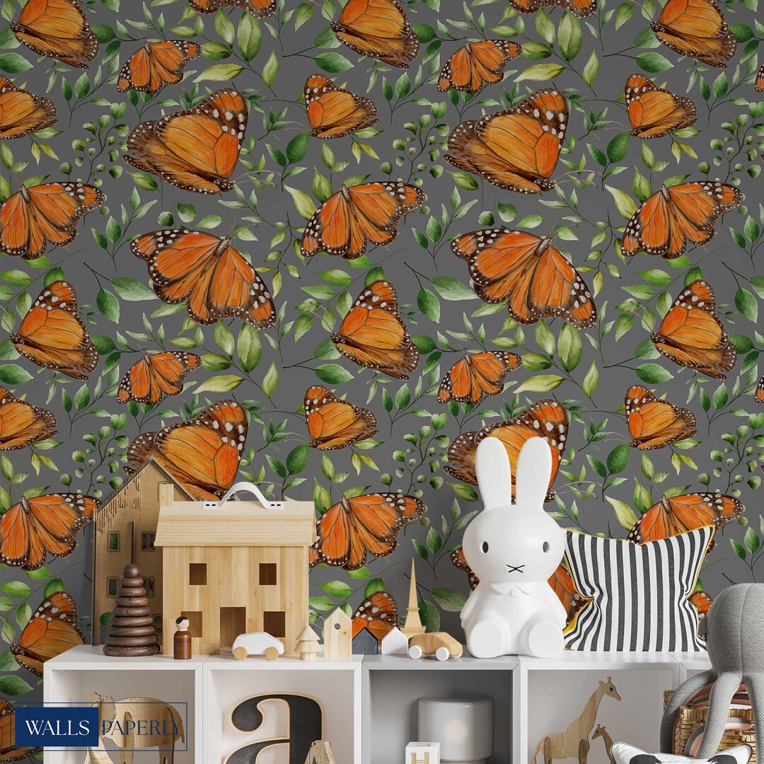 Monarch Butterfly Nursery Wallpaper – Nature Inspired Wall Mural - Etsy