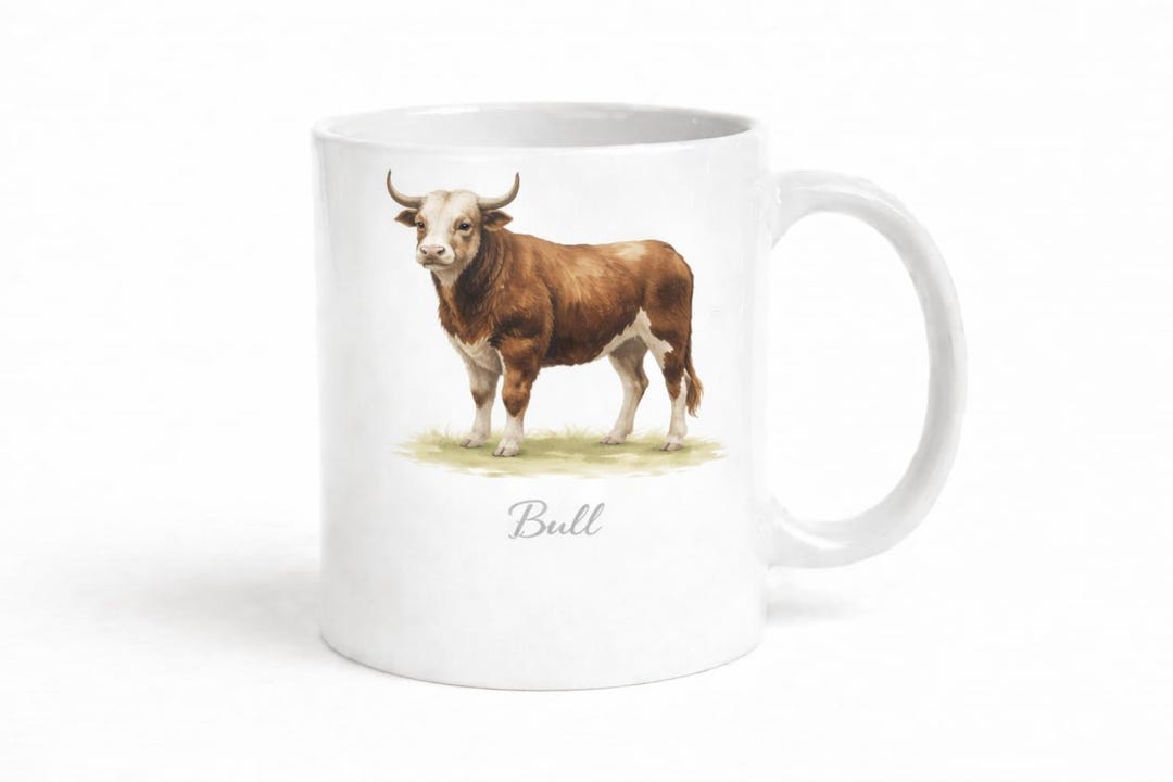 Bull Mug Brew Crew Gifts Country Farm Heritage White Ceramic 11oz Dish ...