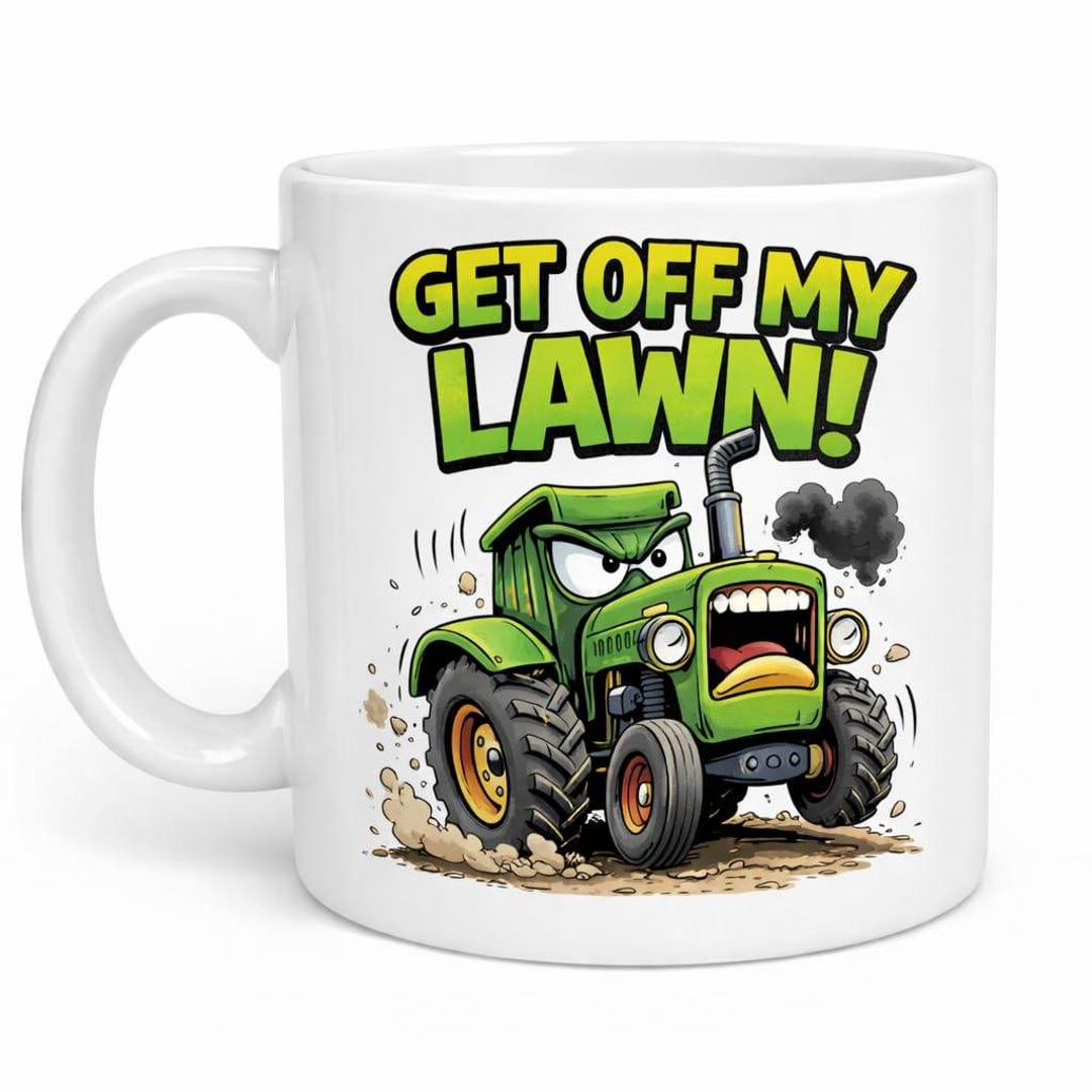 Funny Tractor Coffee Mug, Get off My Lawn Cartoon (11oz Beige) - Etsy