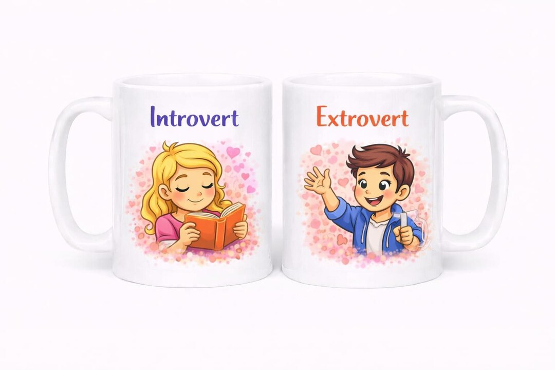 Introvert and Extrovert Twin Mug Set - White Ceramic 11oz - Etsy