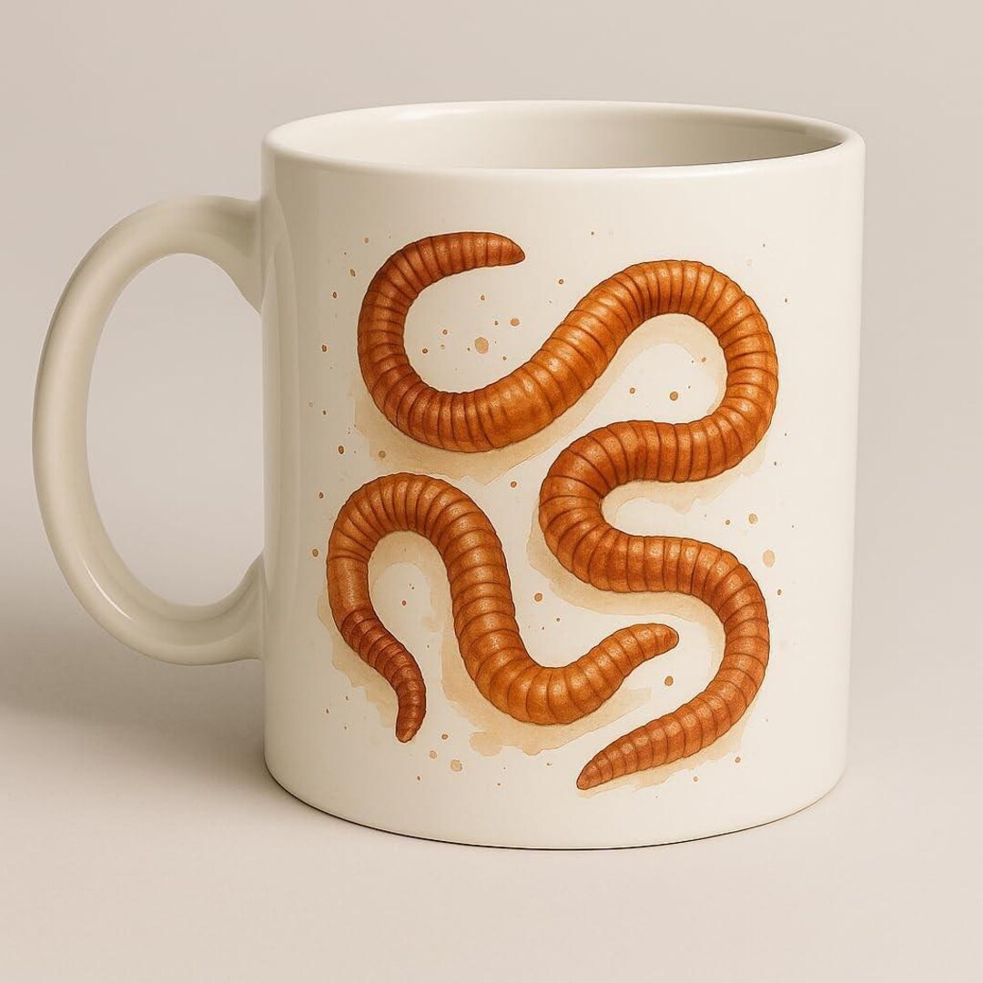 Watercolor Earthworm Mug: Hand-painted Ceramic, 11oz - Etsy