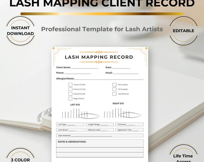 Lash Client Record Template, Editable Lash Mapping Printable Form ...