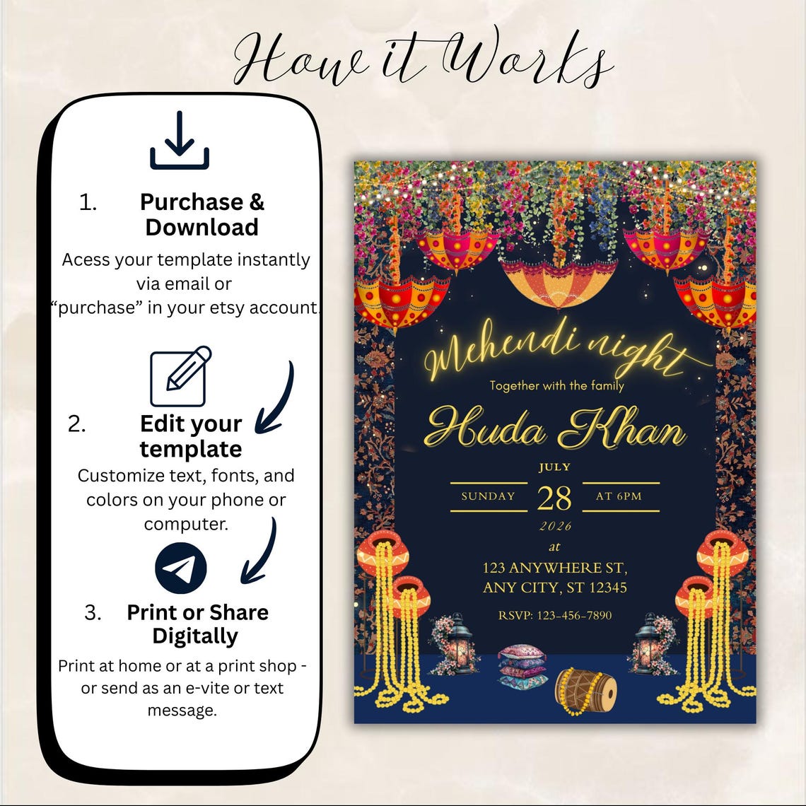 Blue Mehendi Night Invitation Template | Pakistani Wedding Mehendi ...
