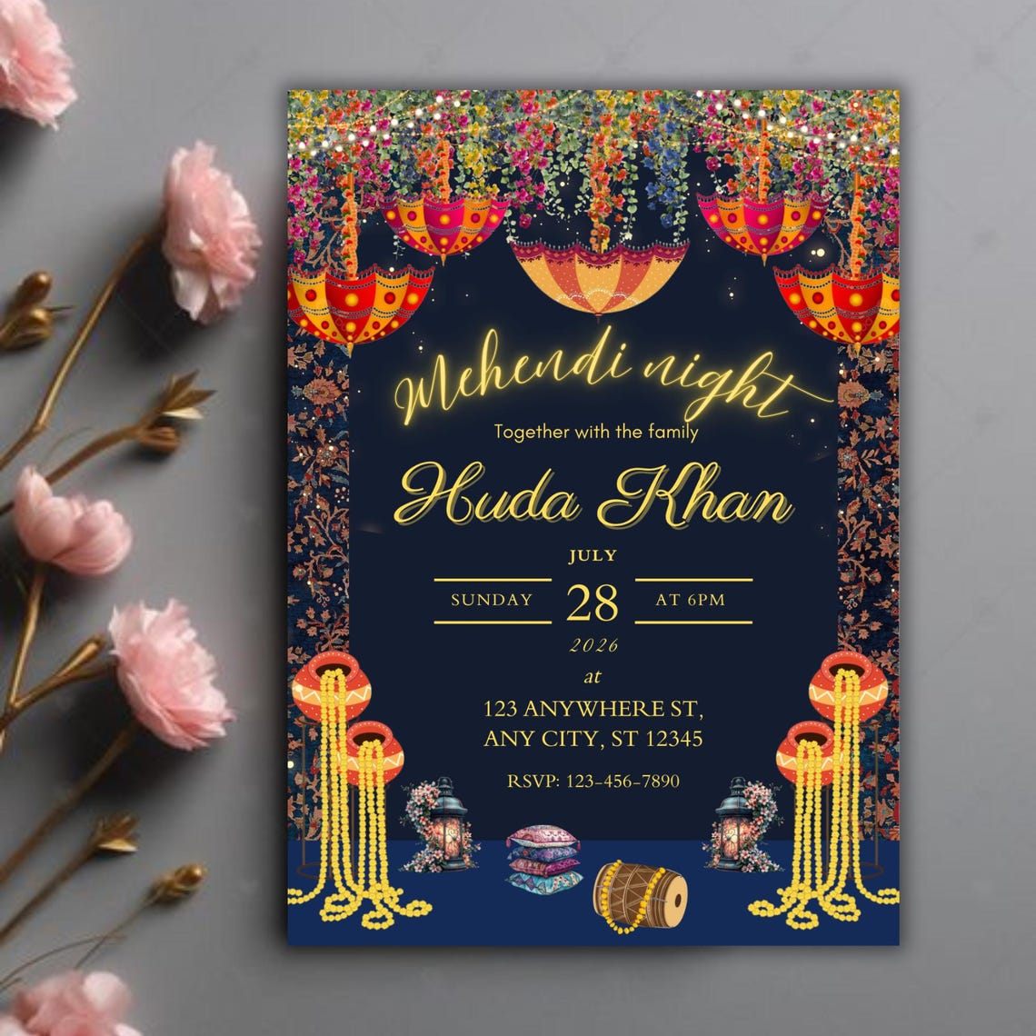 Blue Mehendi Night Invitation Template | Pakistani Wedding Mehendi ...
