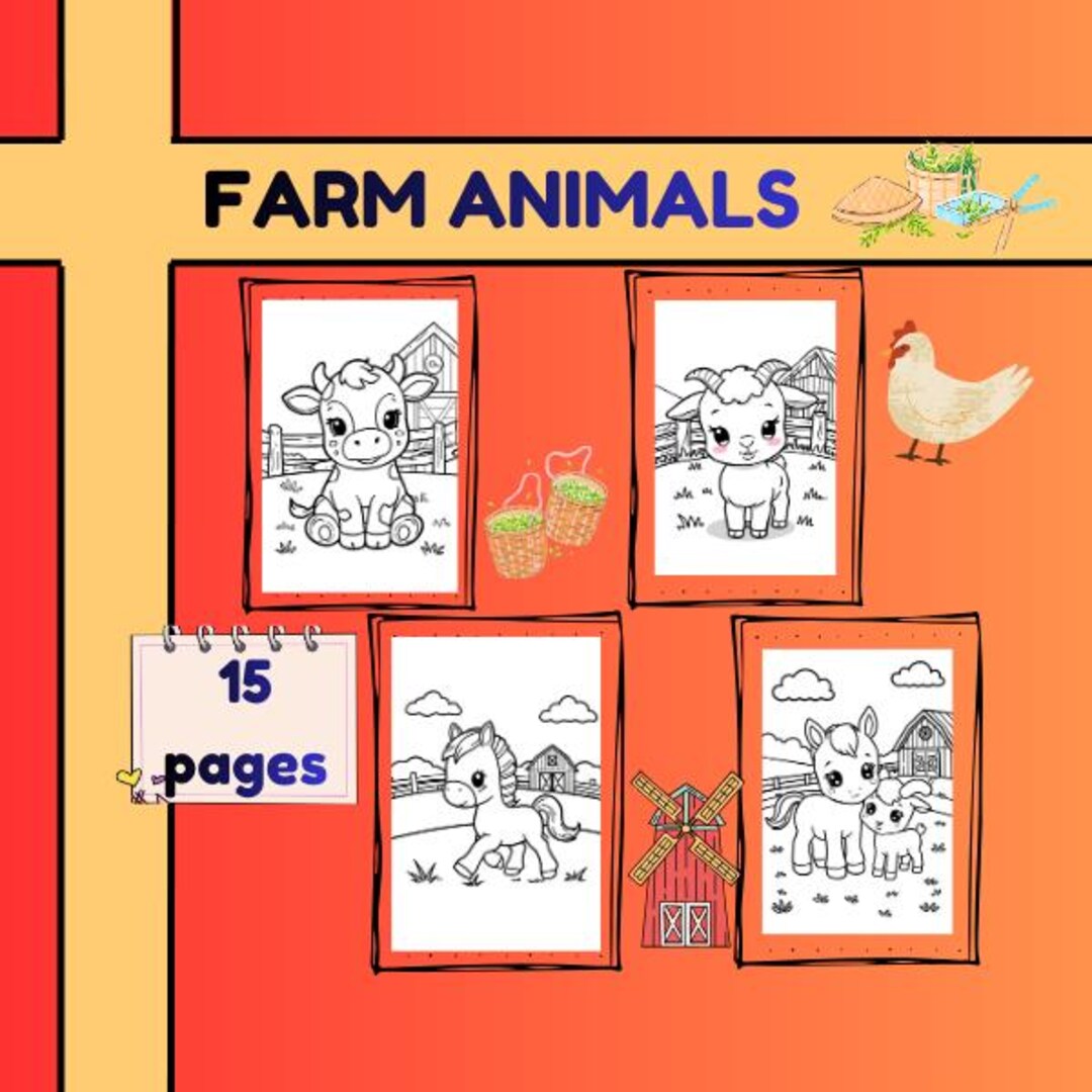 Kawaii Baby Farm Animals Coloring Pages – 15 Printable Line Art for ...
