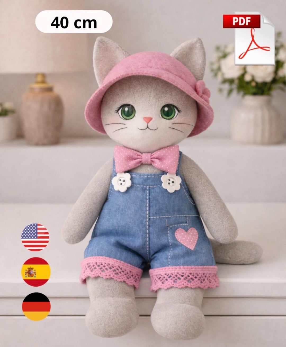 Cat Sewing Pattern PDF 40cm + Video Tutorial | Plush Kitty Pattern ...
