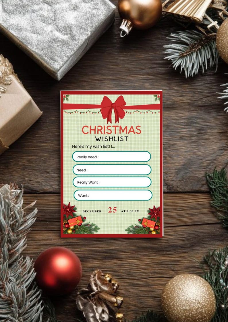 Christmas Wishlist Template for Kids & Family | Printable Holiday Wish ...