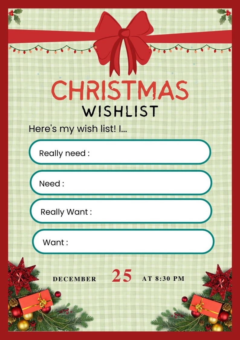 Christmas Wishlist Template for Kids & Family | Printable Holiday Wish ...
