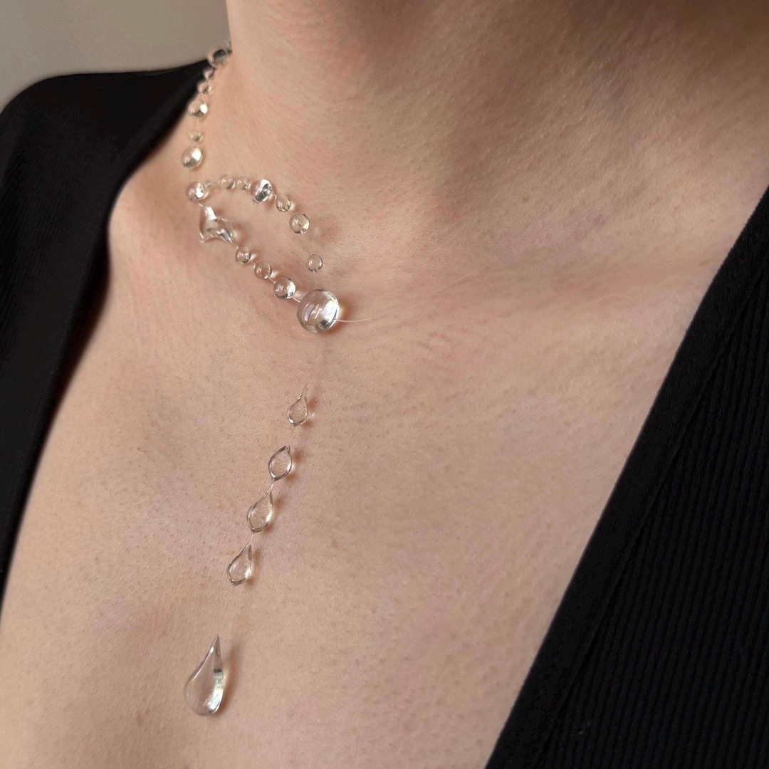 Invisible Dew Drop Y Necklace, Illusion Jewelry, Transparent Glass Like ...