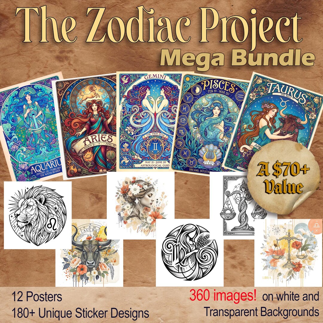 Zodiac Project Mega Bundle | 360+ Astrology Graphics | All 12 Signs Art ...