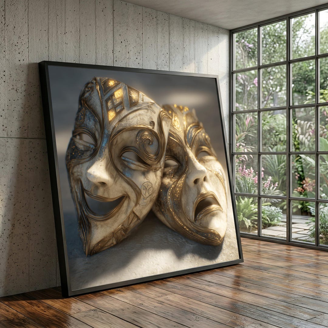 Comedy Tragedy Masks Canvas Print, Theater Drama Wall Art, Living Room ...