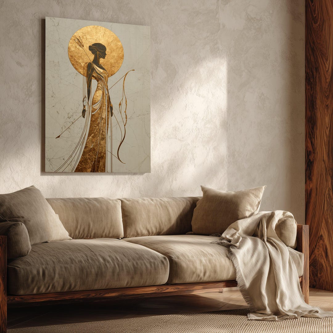Golden Archer Canvas – Goddess Wall Art, Mythological Athena Silhouette ...