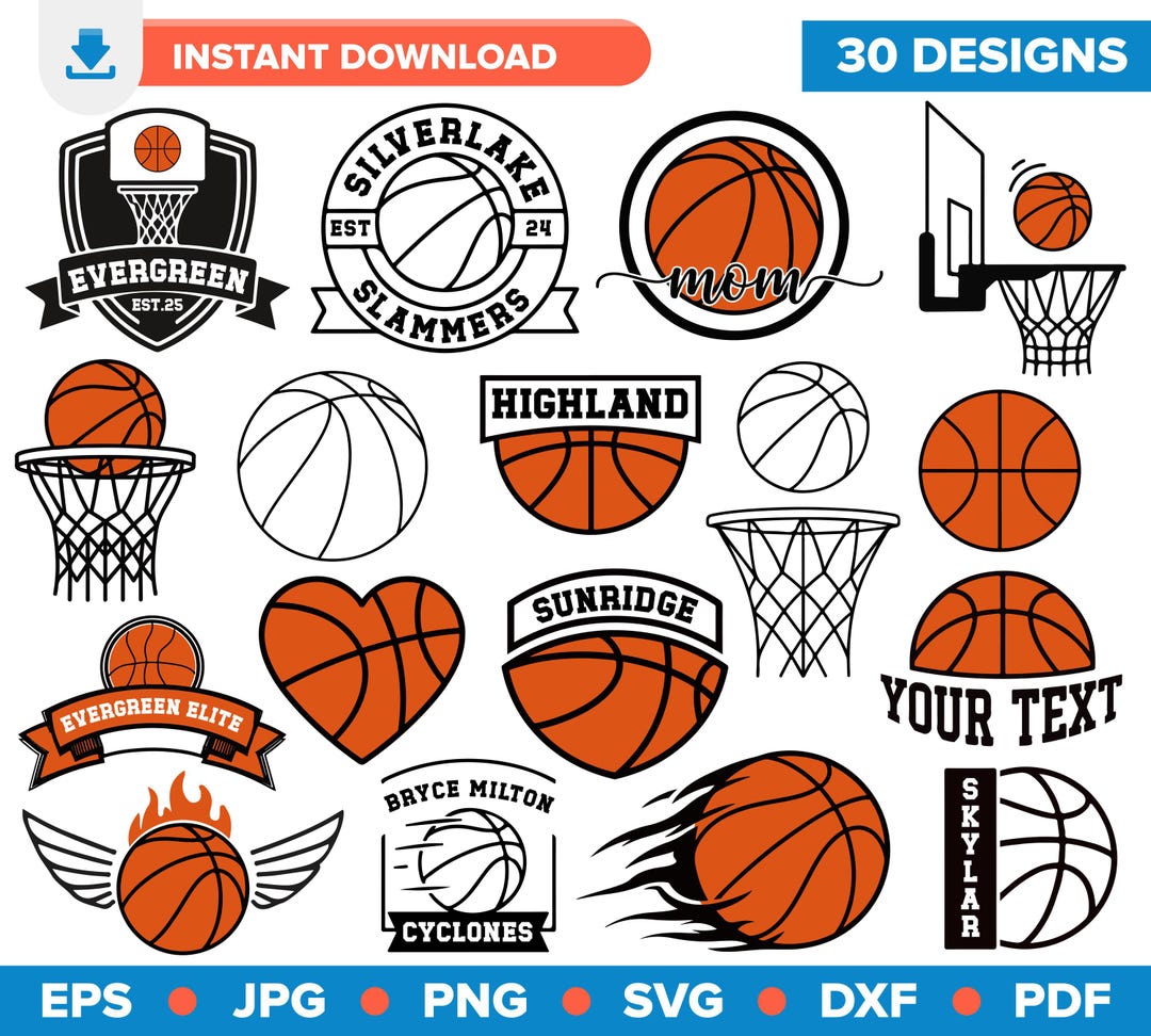 Basketball SVG PNG Bundle, Hoop Silhouettes, Team Logos, Split Monogram ...