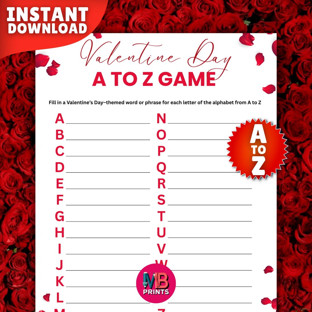 Valentine's Day A-to-z Game, Printable Alphabet Activity PDF Download ...