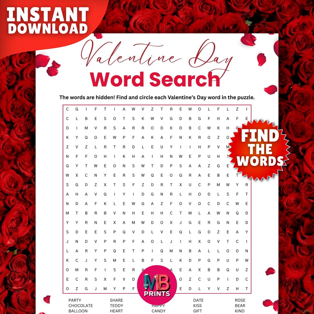Valentine Day Word Search Activity, Fun Word Search Puzzle, Find the ...
