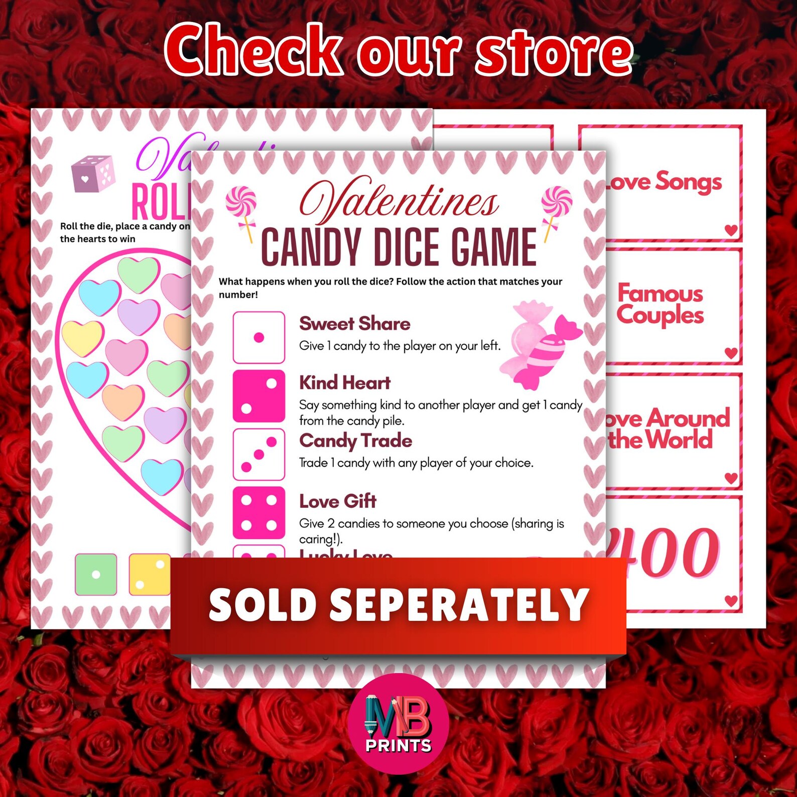 Valentine Candy Dice Game Printable, Roll a Dice Game, Valentine Dice ...