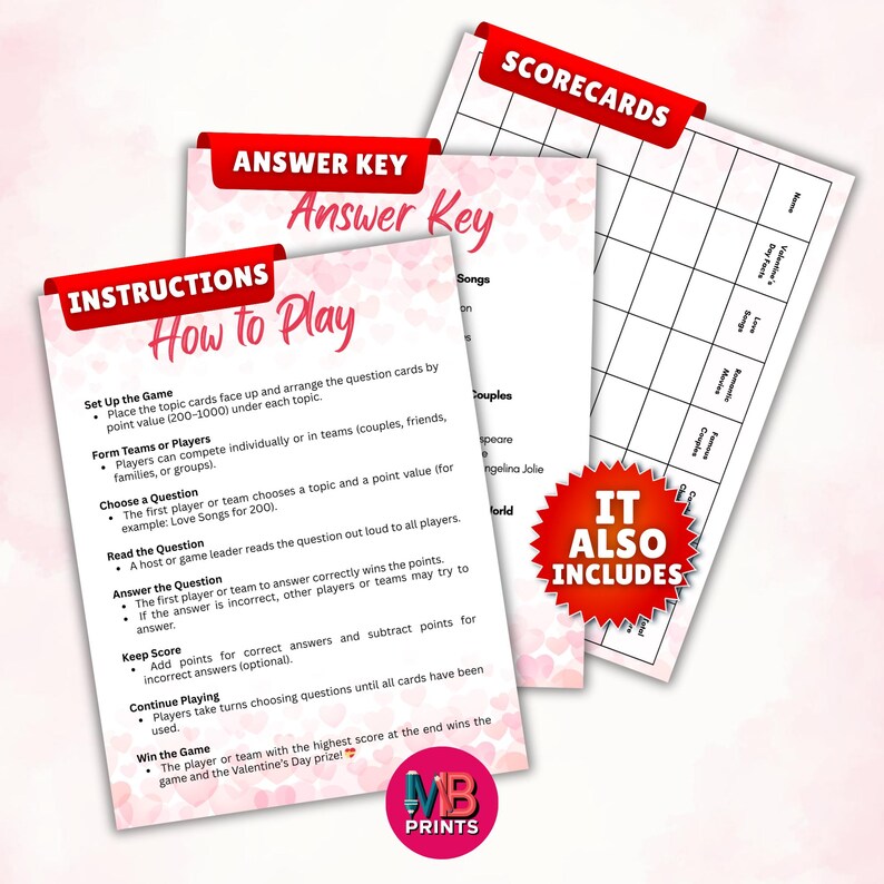 Jeopardy Game for Valentine's Day, Printable Valentines Jeopardy Game ...