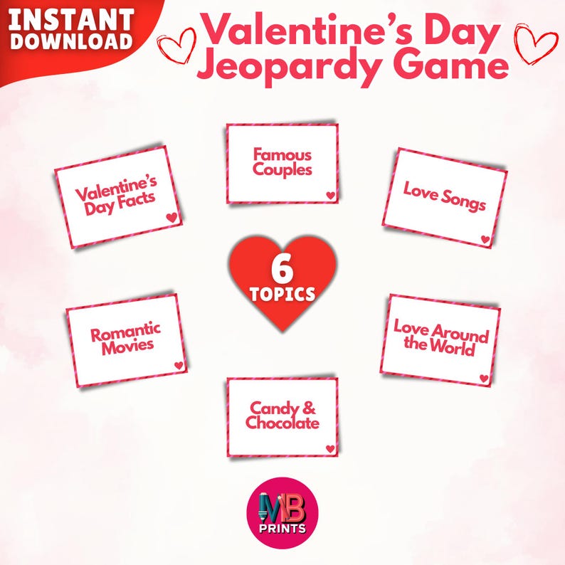 Jeopardy Game for Valentine's Day, Printable Valentines Jeopardy Game ...