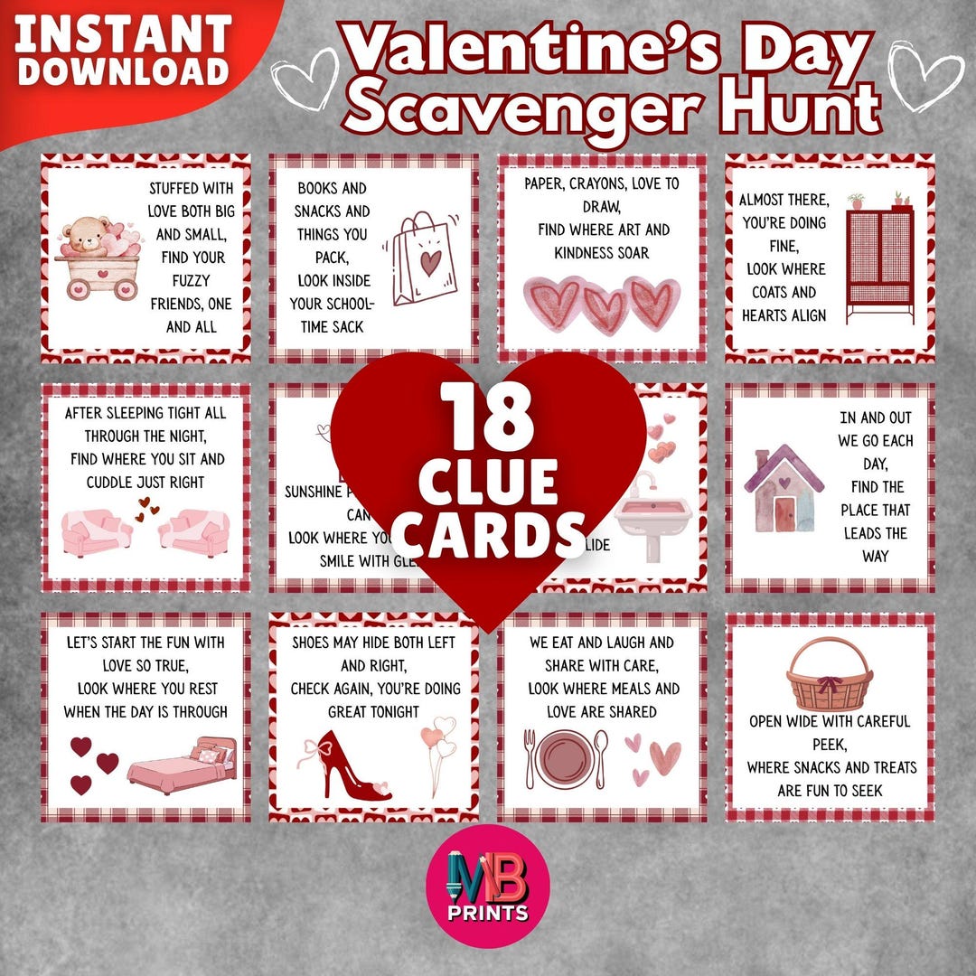 Valentines Day Scavenger Hunt for Kids, Fun Valentines Game for Kids ...