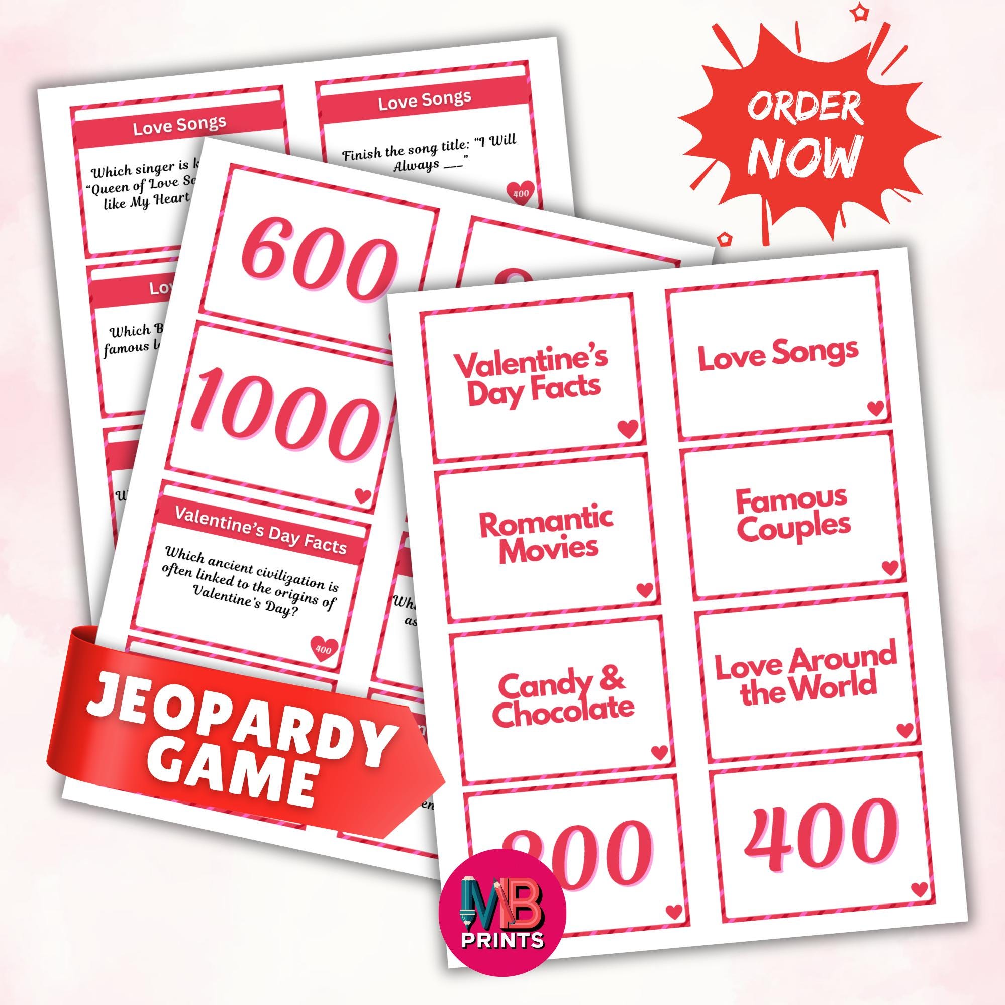 Jeopardy Game for Valentine's Day, Printable Valentines Jeopardy Game ...