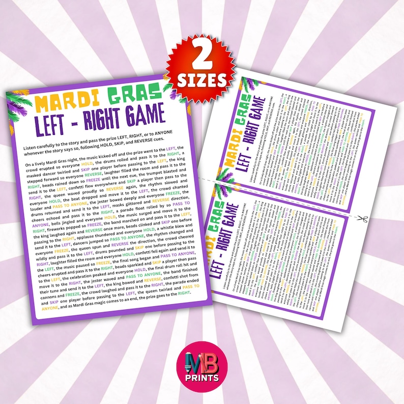 Mardi Gras Left Right Game PDF Download, Fun Printable Mardi Gras Games ...