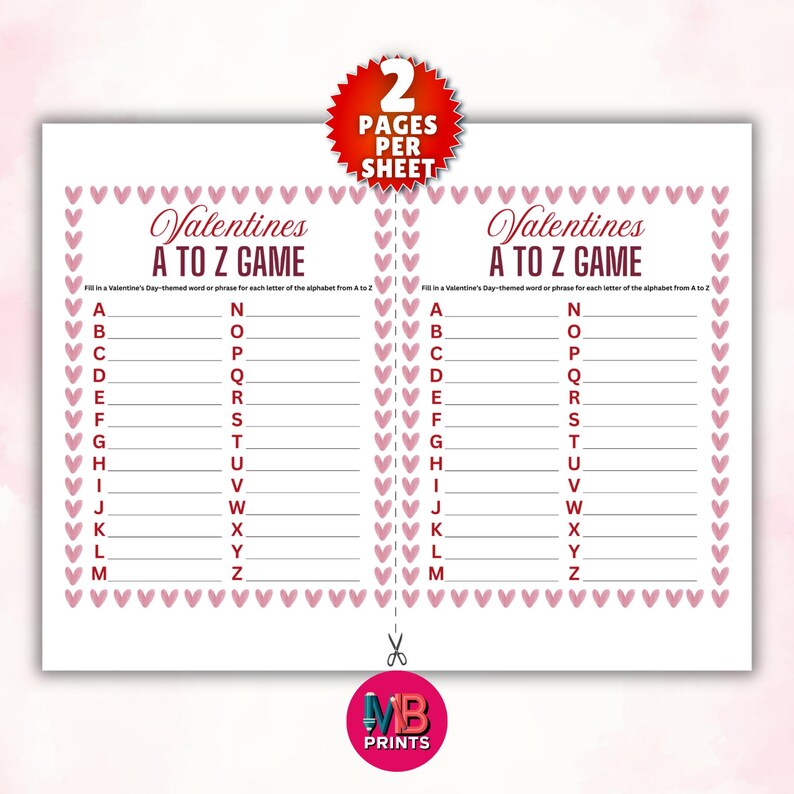 Valentine's Day A-to-z Game, Printable Party Activity PDF Download, ABC ...