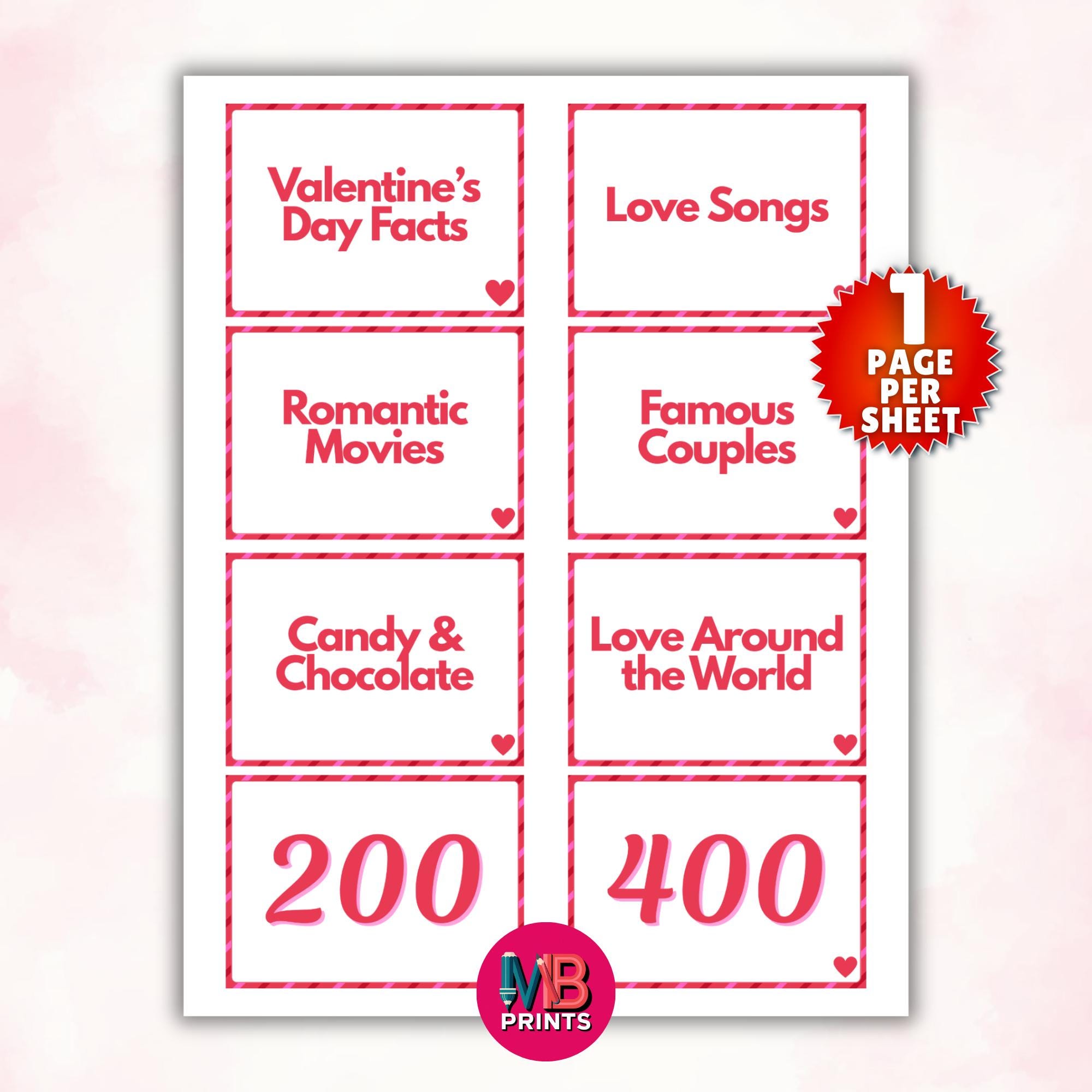 Jeopardy Game for Valentine's Day, Printable Valentines Jeopardy Game ...
